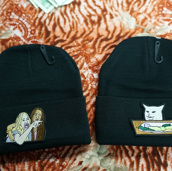 Accessories | Lady Yelling At Cat Meme Embroidered Beanie Hat | Poshmark